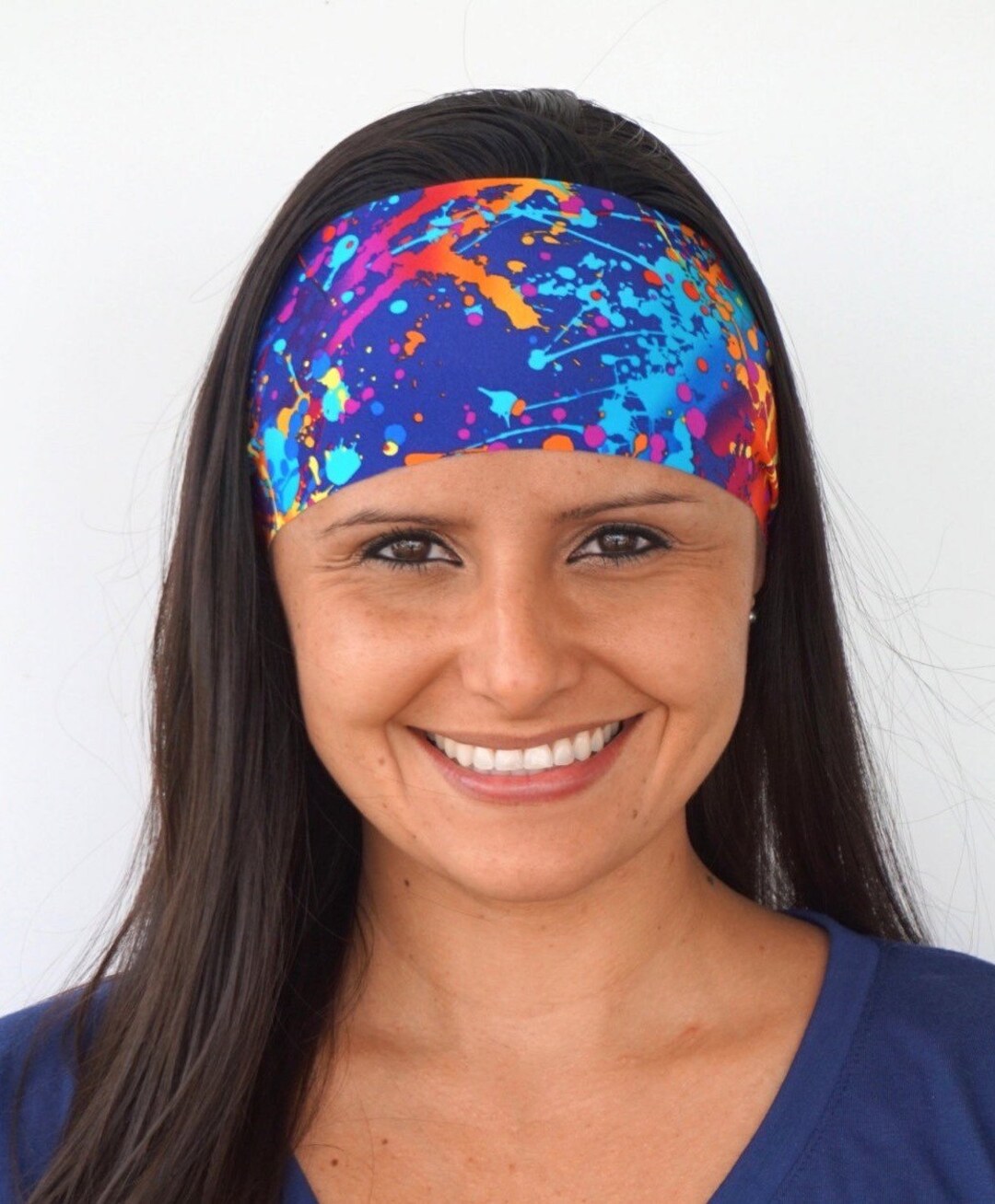 Wide Hairband for Women Navy Pain Splatter Workout Hairband Gym ...