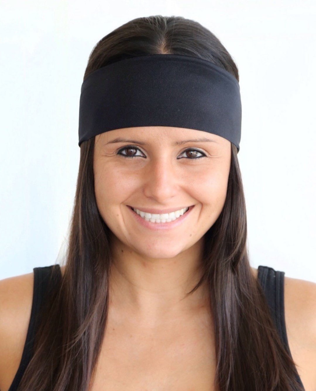 Wide Sweatband for Women Solid Black Workout Sweatband Gym Sweatband ...