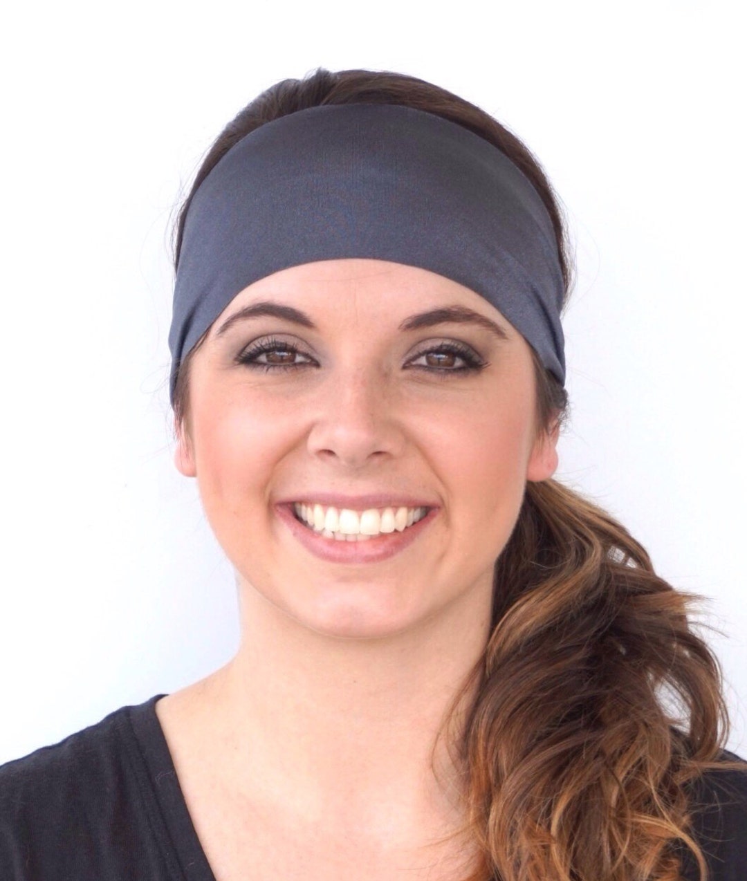 Wide Sweatband for Women Shiny Charcoal Workout Sweatband Gym Sweatband ...