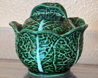 Vintage 8” Tall Ceramic Cabbage Leaf Tureen & Cabbage Leaf Plate, No ...