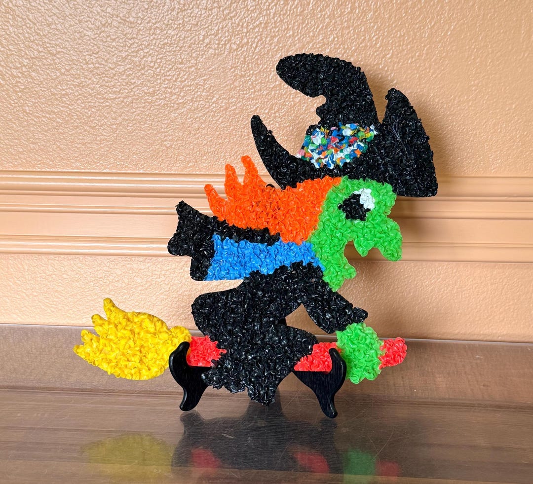 Vintage Halloween Melted Plastic Witch on Broom - Etsy