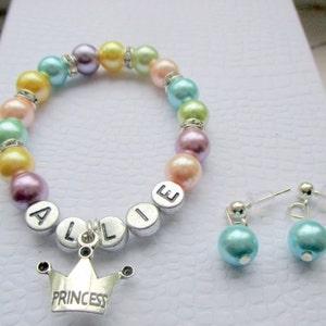Pink Princess Bracelet, Little Girls Jewelry, Princess Gift, Girls Name ...