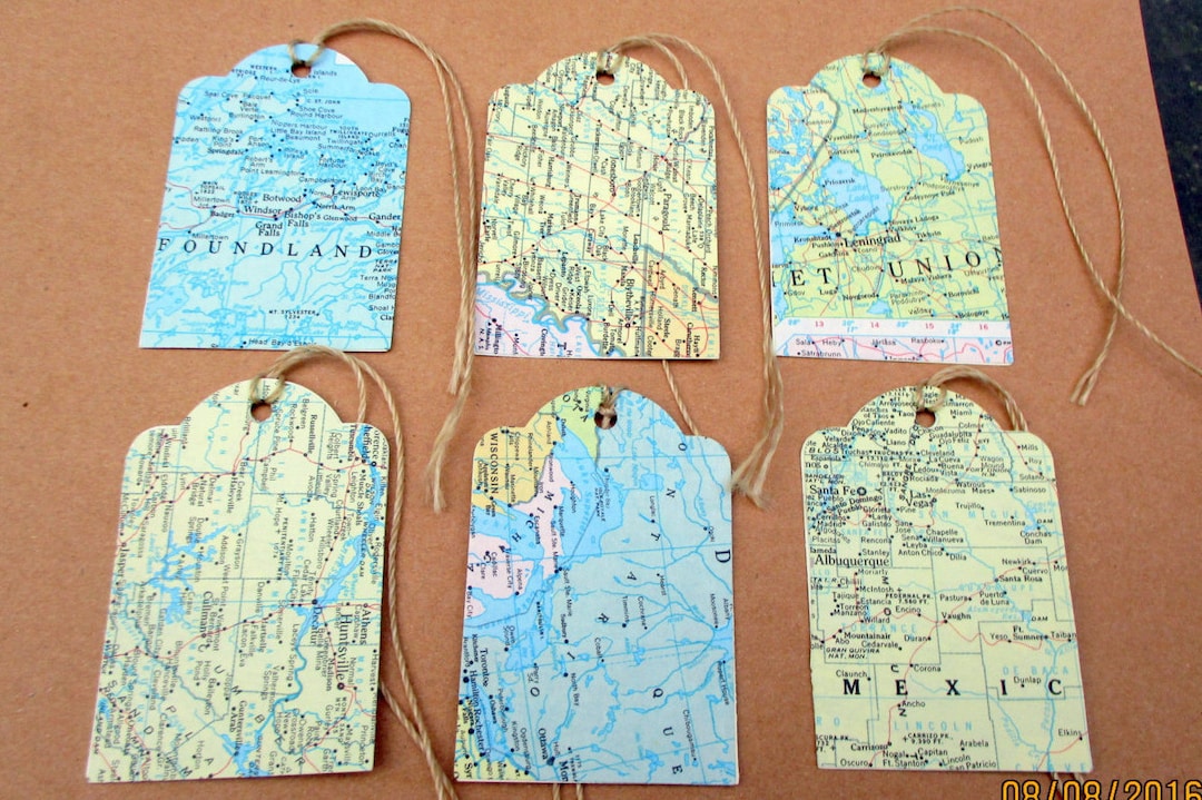 Set of 25, Map Tags, Travel Theme Wedding, Bridal Shower Tags, Party ...