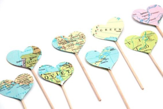 Travel Theme Cupcake Toppers Vintage Map Cupcake Wrappers | Etsy