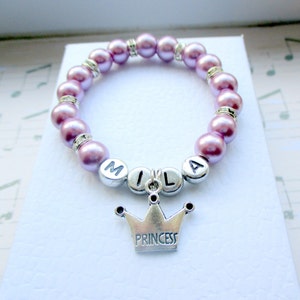 Pink Princess Bracelet, Little Girls Jewelry, Princess Gift, Girls Name ...