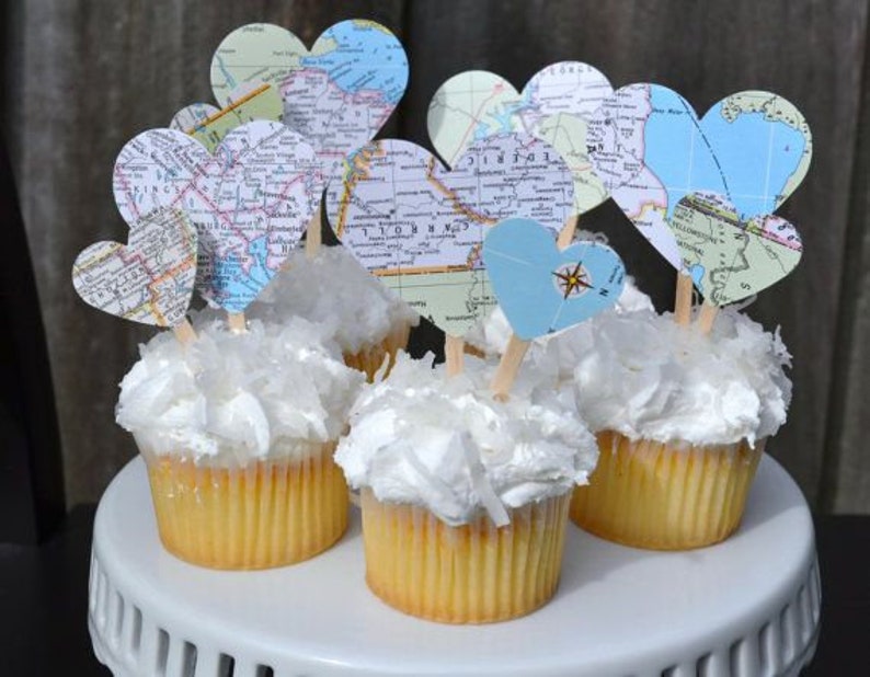 Travel Theme Cupcake Toppers Vintage Map Cupcake Wrappers | Etsy