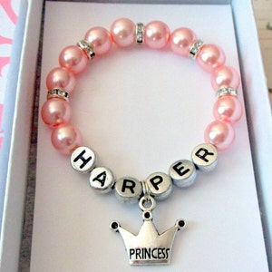 Pink Princess Bracelet, Little Girls Jewelry, Princess Gift, Girls Name ...