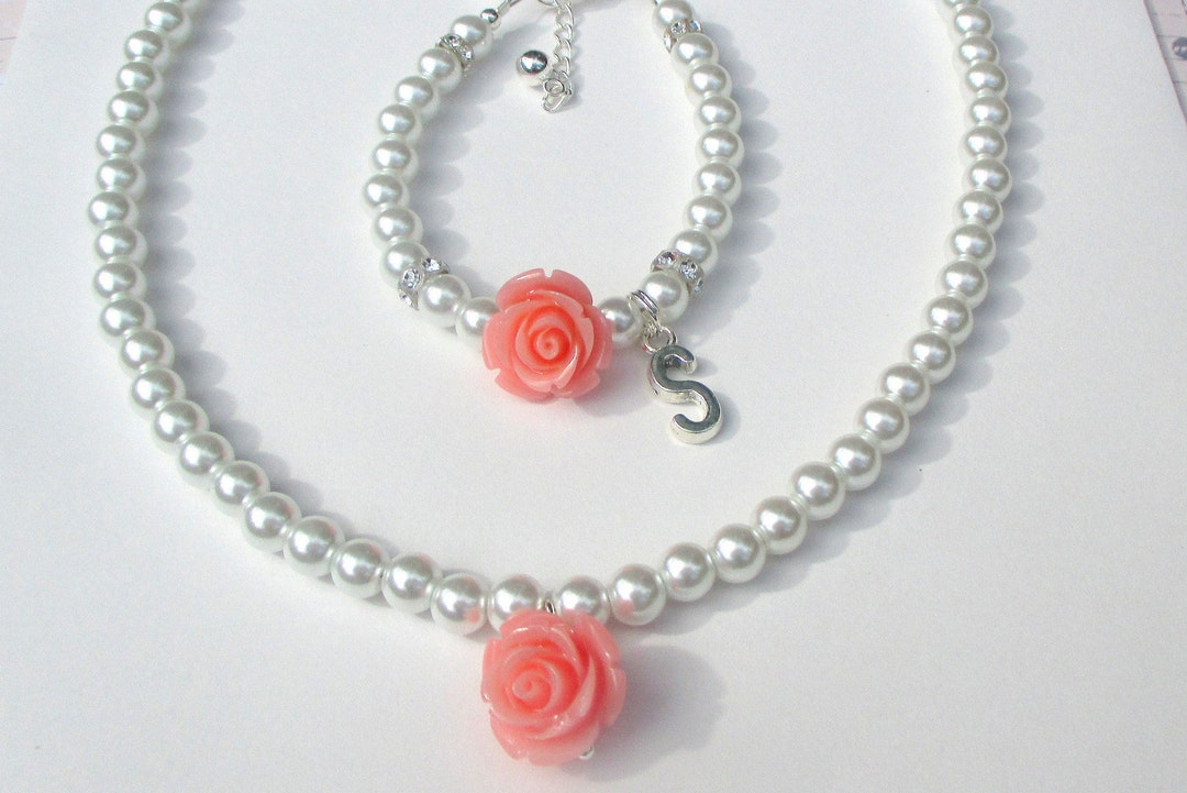 Flower Girl Jewelry, Blush Pink Rose, Flower Girl Necklace, and ...