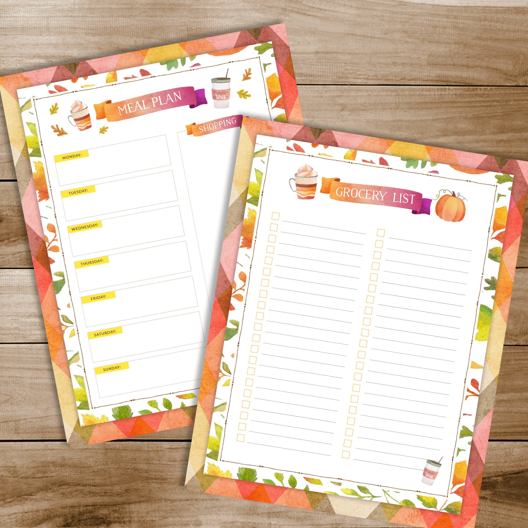 Fall Meal Planning Insert, Grocery List, Meal Planner Weekly, Daily ...
