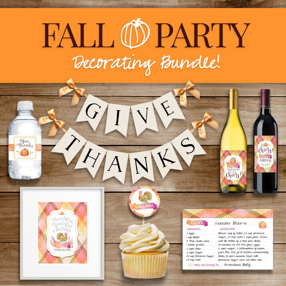 Plaid, Harvest, Thanksgiving, Party Pack, Party Printables, Wine Labels ...