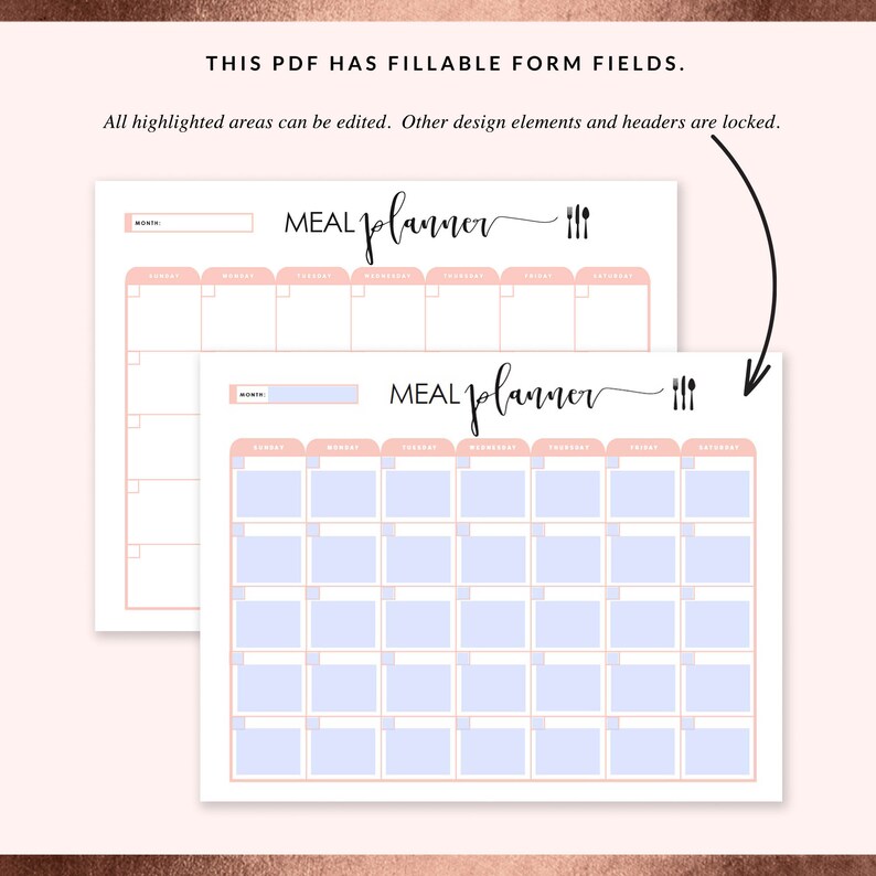 Editable Meal Planner Menu Planner Printable Fill in PDF Shopping List ...