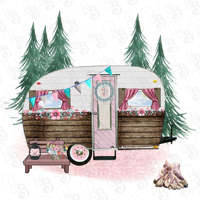 Farmhouse Camper Travel Trailer Pink Glamper Clipart Png With Etsy