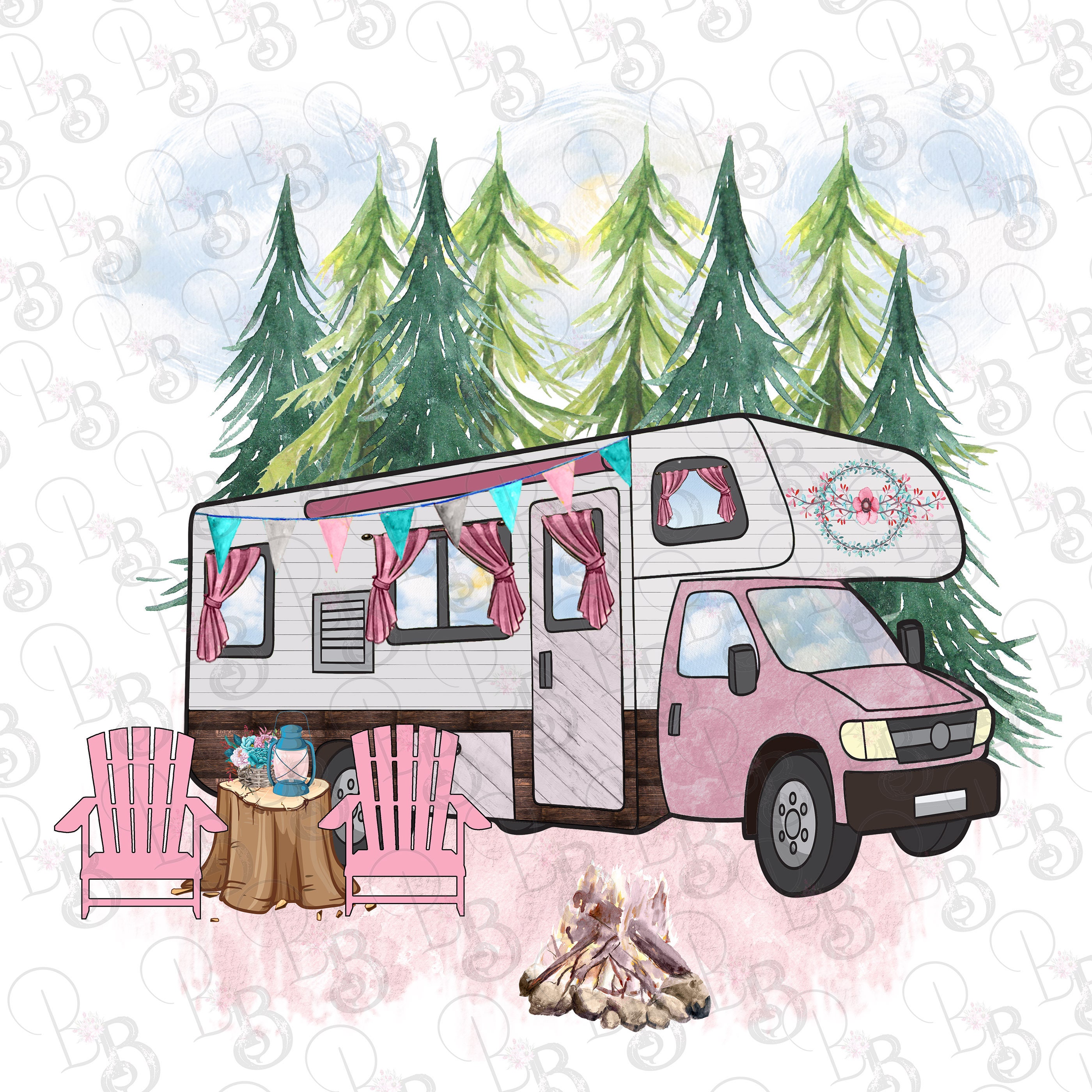 Motorhome Camper RV Pink PNG Clipart Farmhouse Style Wood | Etsy