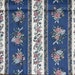 Vintage Muted Red and Blue Floral on Blue and Cream Stripes 1 1/2 Yards ...