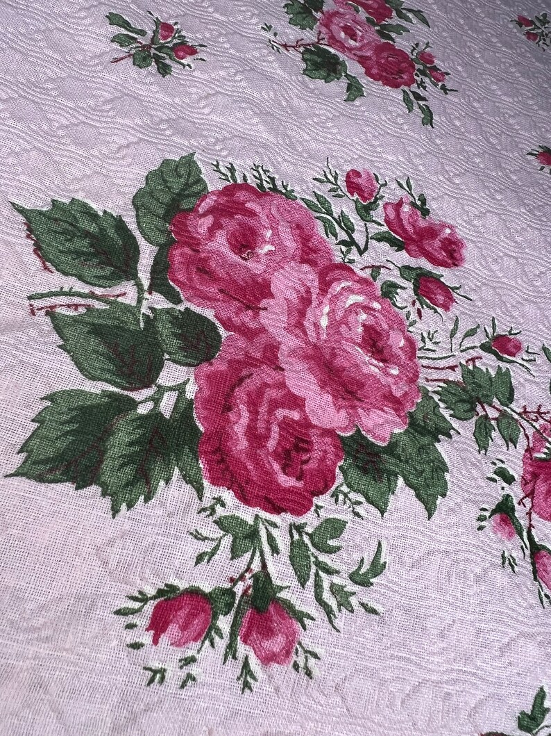 Vintage Pink Floral Roses on Light Pink Textured Cotton Marcella Pique ...