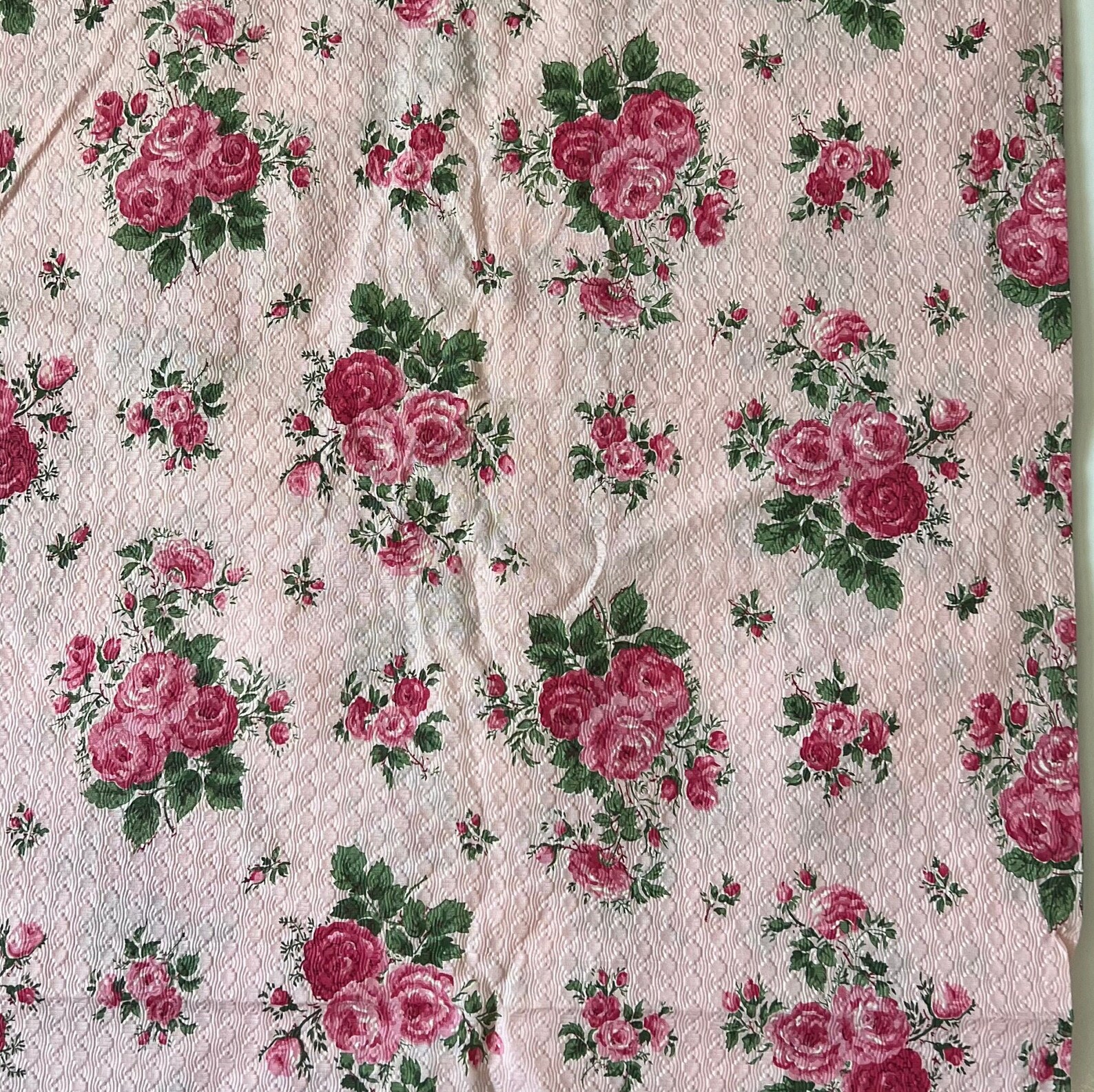 Vintage Pink Floral Roses on Light Pink Textured Cotton Marcella Pique ...