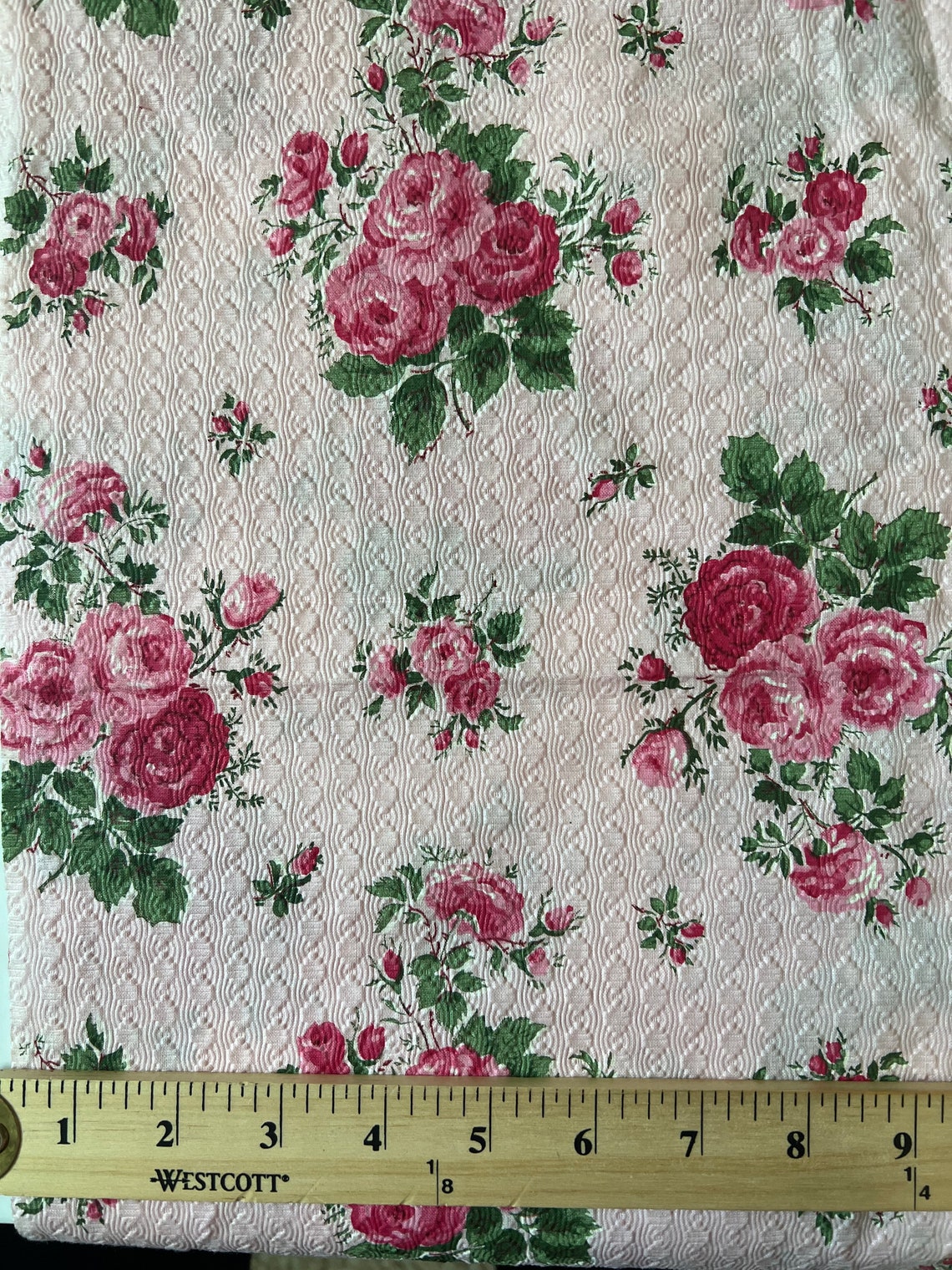 Vintage Pink Floral Roses on Light Pink Textured Cotton Marcella Pique ...