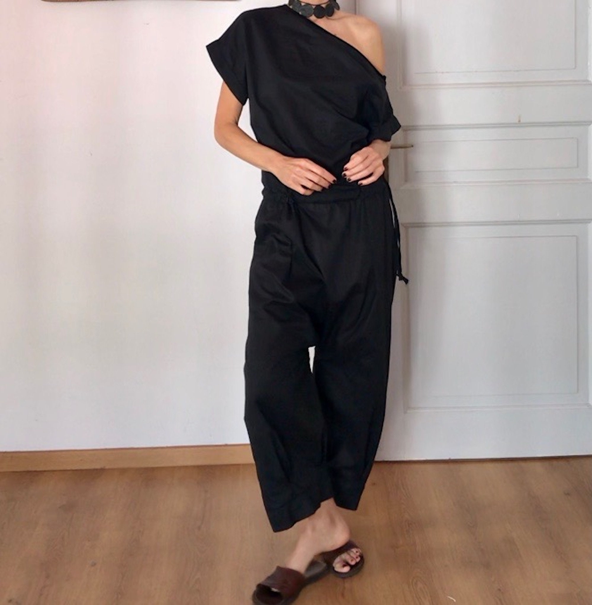 Black Woman Jumpsuit Black Cotton Jumpsuit Oversized Jumpsuit Sexy ...