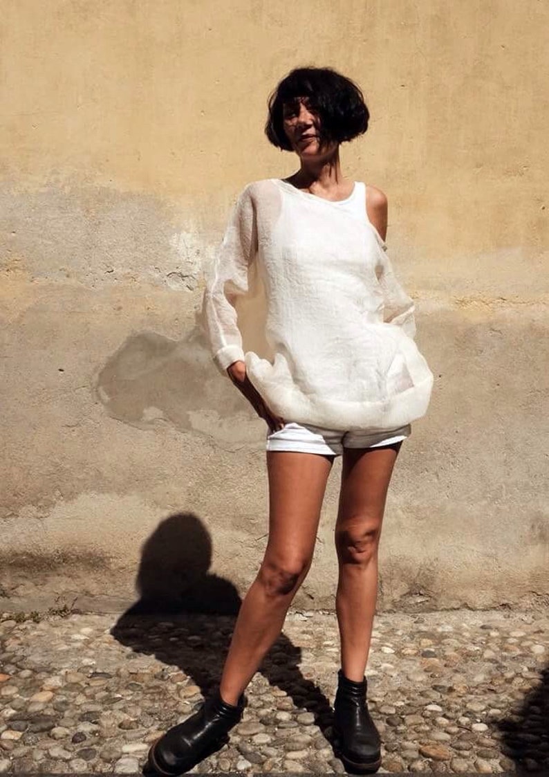 Silk Blouse - Oversized Silk Wool Top - Oversized Silk Shirt - Silk ...