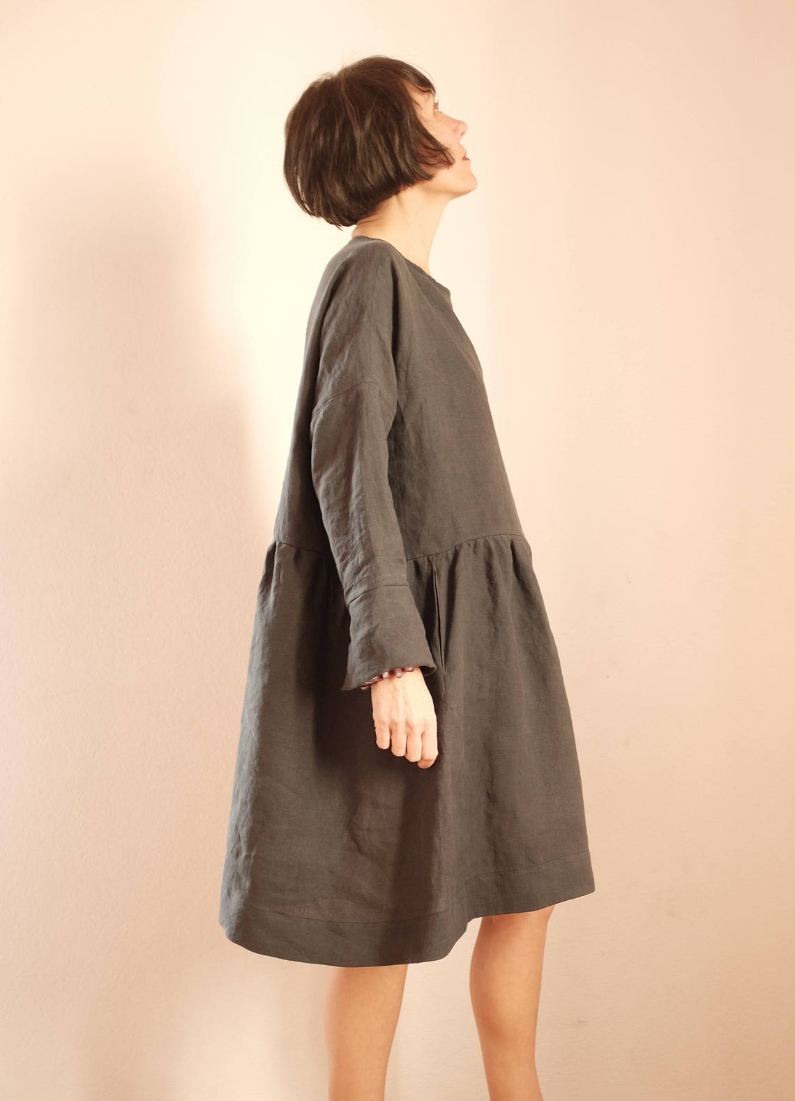 Loose Fitting Linen Dress Linen Dresses for Women Gray Linen Tunic ...