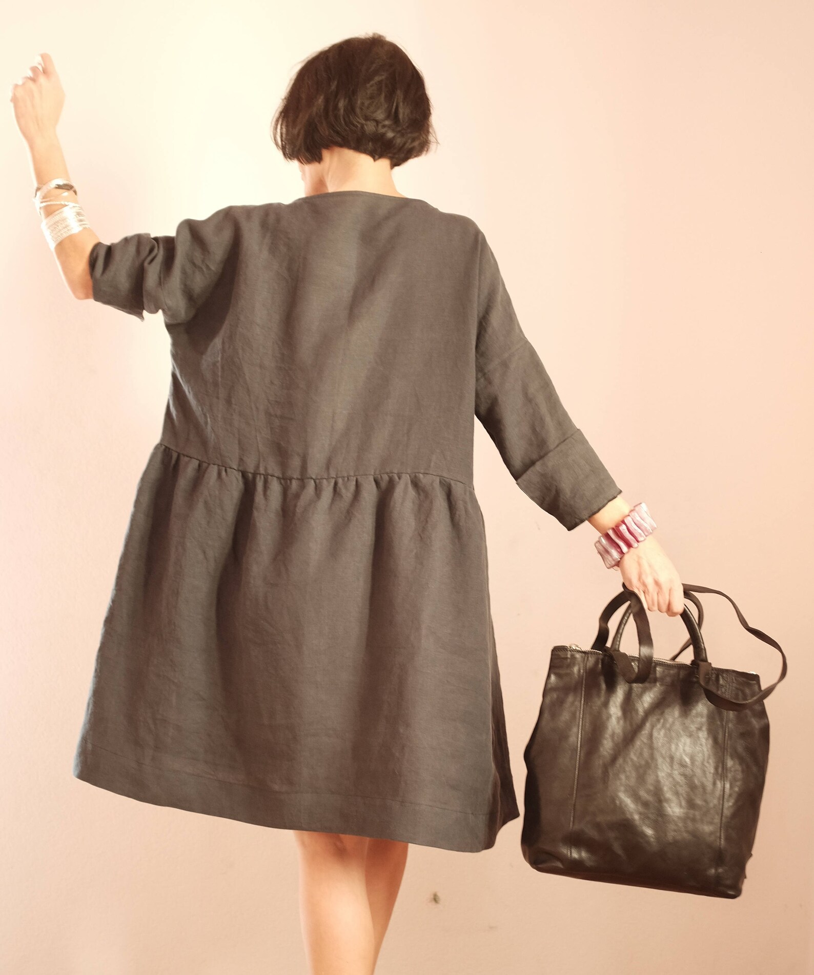 Loose Fitting Linen Dress Linen Dresses for Women Gray Linen Tunic ...