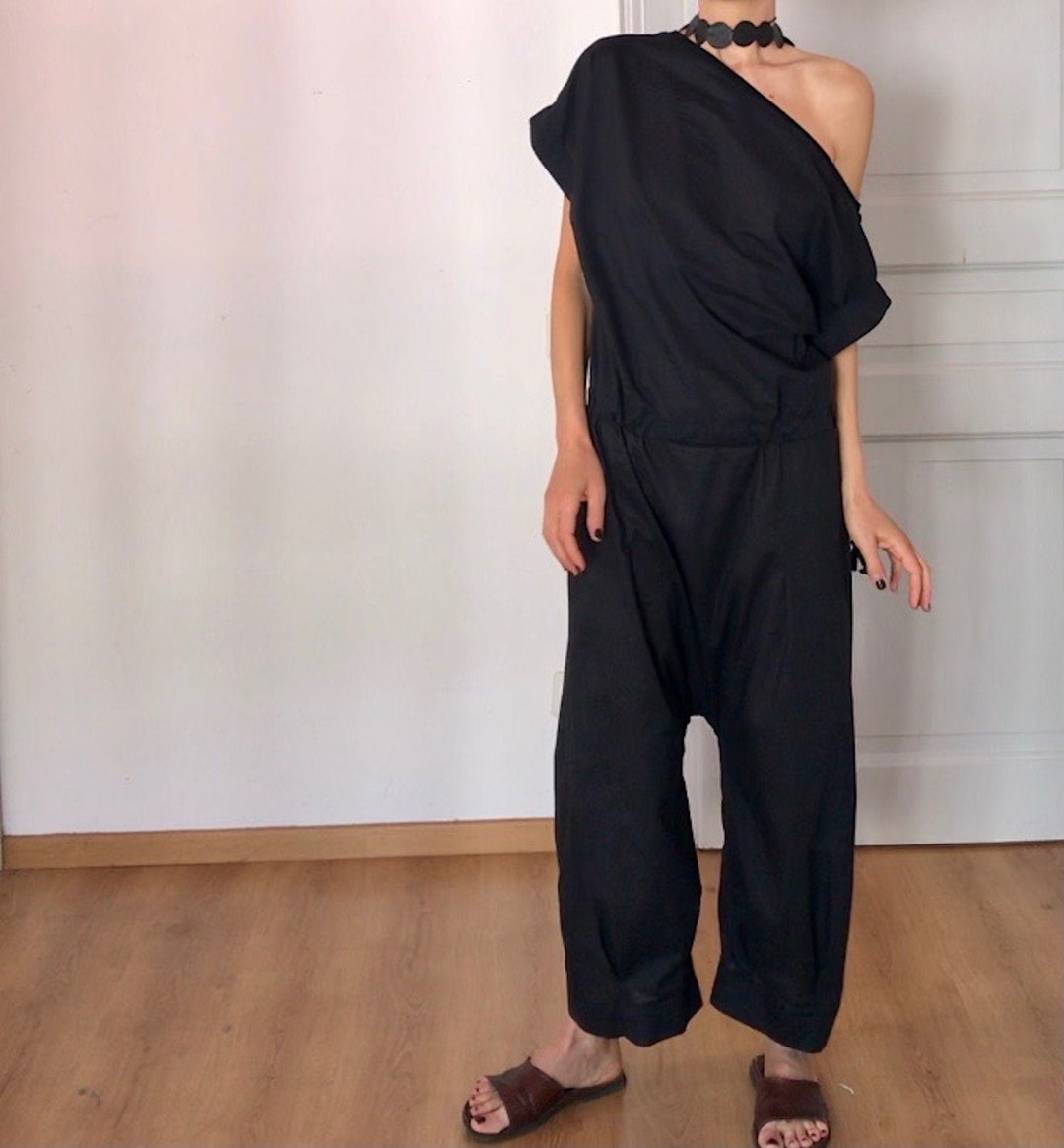 Black Woman Jumpsuit - Black Cotton Jumpsuit - Oversized Jumpsuit ...