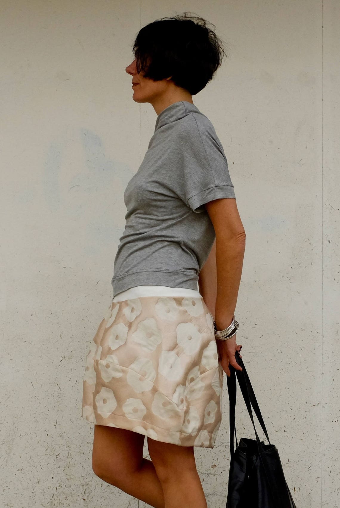 Gray Top Short Sleeves - Elasticized Grey Top - One Shoulder Top - Grey ...