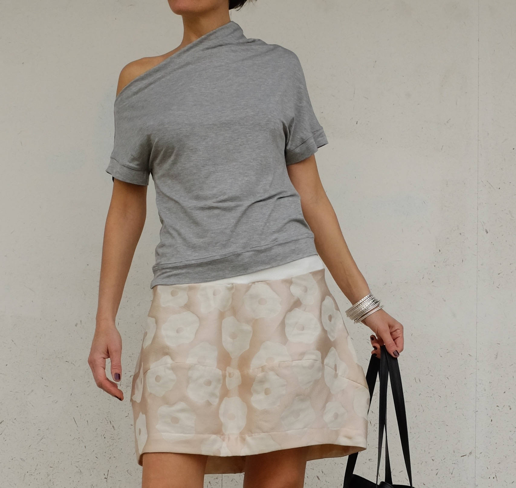 Gray Top Short Sleeves - Elasticized Grey Top - One Shoulder Top - Grey ...