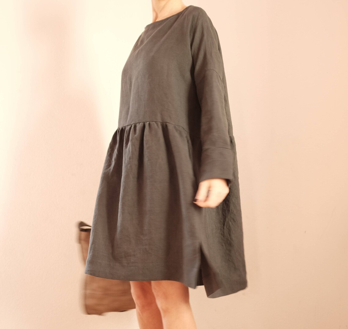 Loose Fitting Linen Dress Linen Dresses for Women Gray Linen Tunic ...
