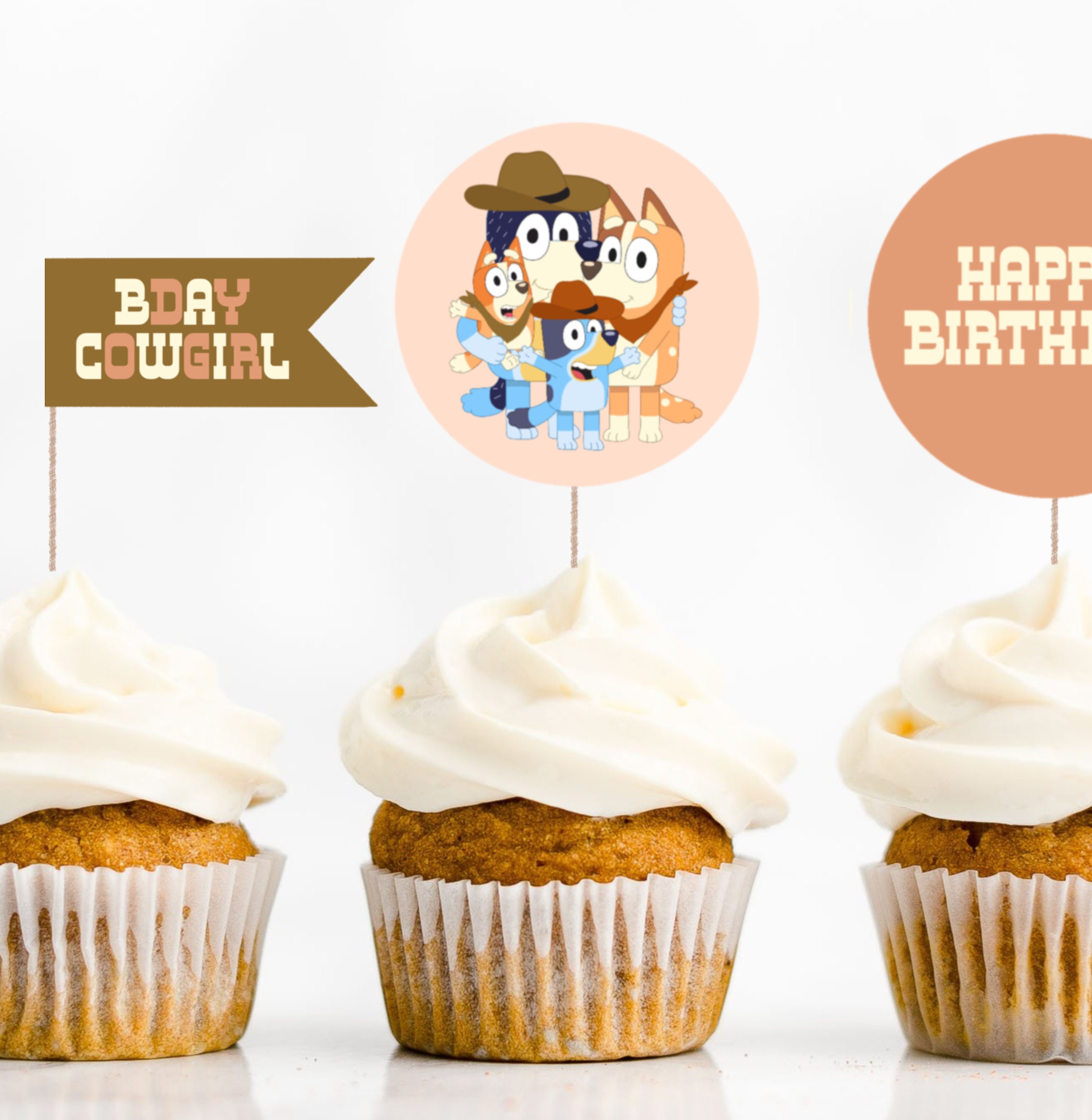 Cupcake Toppers, Printable Bluey Cowboy Cupcake Toppers, First Rodeo ...