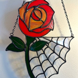 Rose and Spiderweb Gothic Romantic Stained Glass Sun-catcher - Etsy