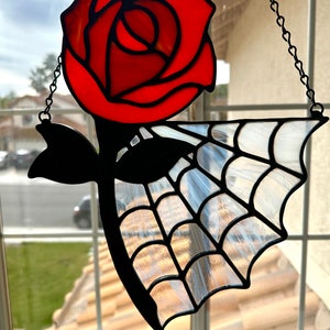 Rose and Spiderweb Gothic Romantic Stained Glass Sun-catcher - Etsy