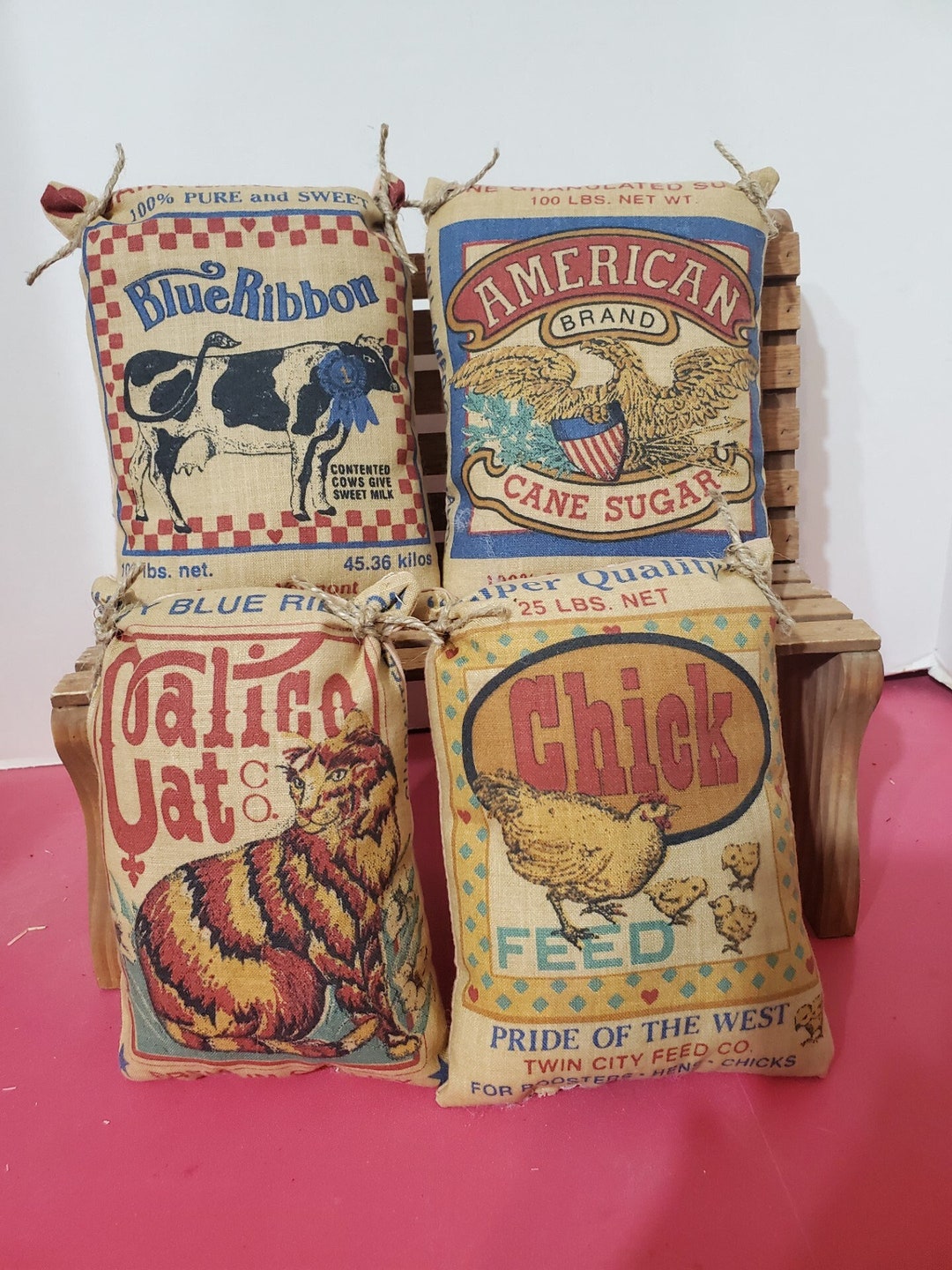 Primitive Stuffed Bags-cow-cat-sugar-chick - Etsy