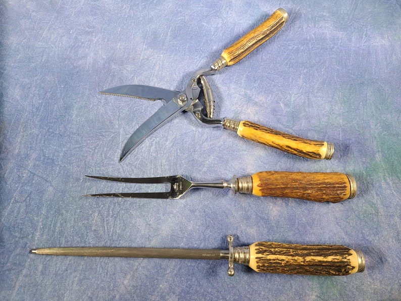 Vintage German Solingen Stag Antler Handle Carving Set - Etsy