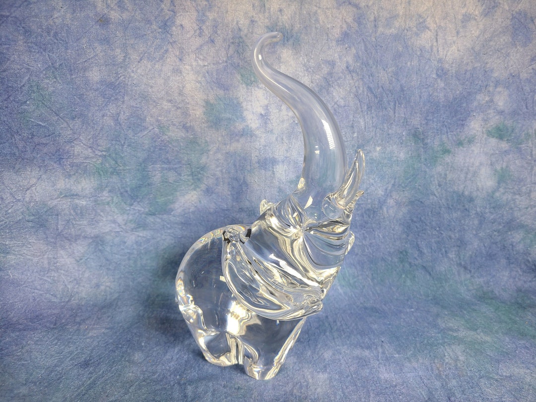 Steuben Trumpeting Elephant, Signed Large Crystal Glass Figurine by ...