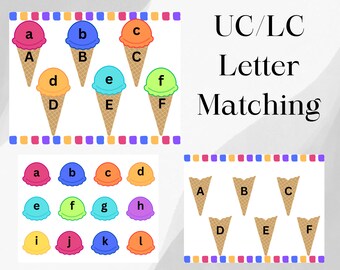 Ice Cream Cone Alphabet Letter Uppercase and Lowercase Match up ...