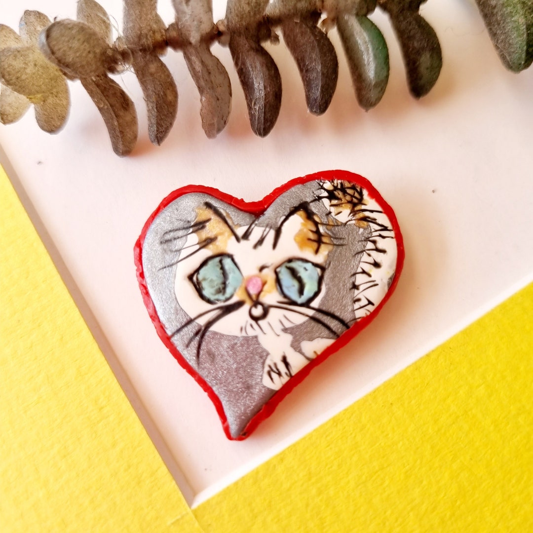 Cute Cat Brooch for Cat Lovers Gift Handmade Polymer Clay One Off - Etsy