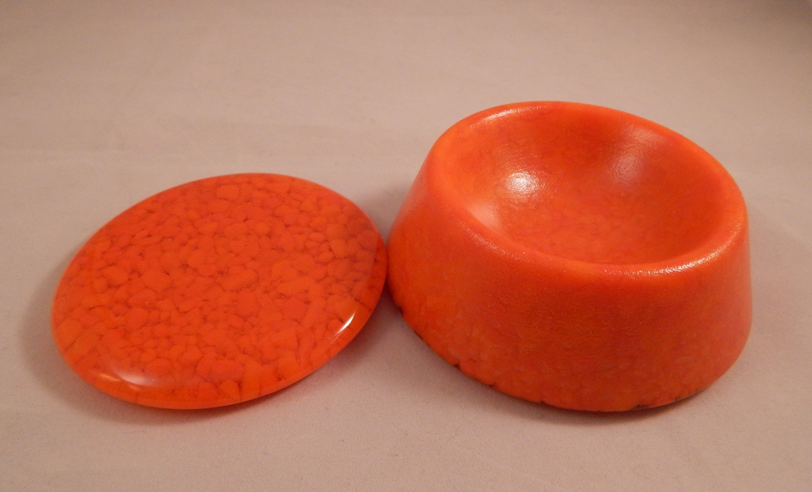 Round Orange Fused Glass Box, Orange Jewelry Box, Orange Trinket Dish ...