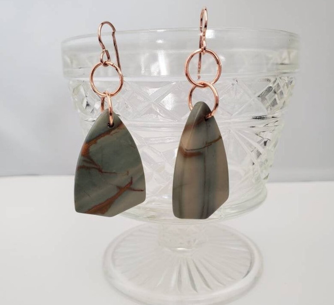 Rose Gold Dangle Earrings, Rose Gold Filled Jasper Earrings, Jasper ...
