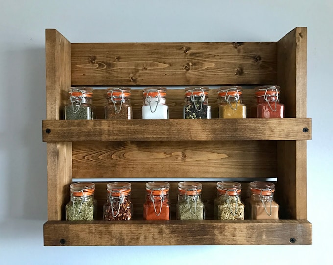 Rustic Spice Rack or Bathroom Organizer With 2 Shelves, Spice Rack Wall ...