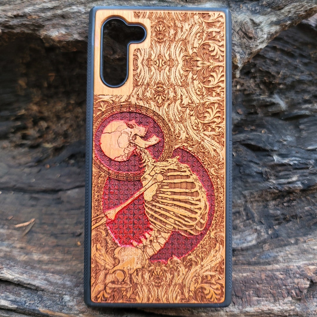 Skeleton Art Wood Phone Case – Double Laser Gothic Design for iPhone 16 ...
