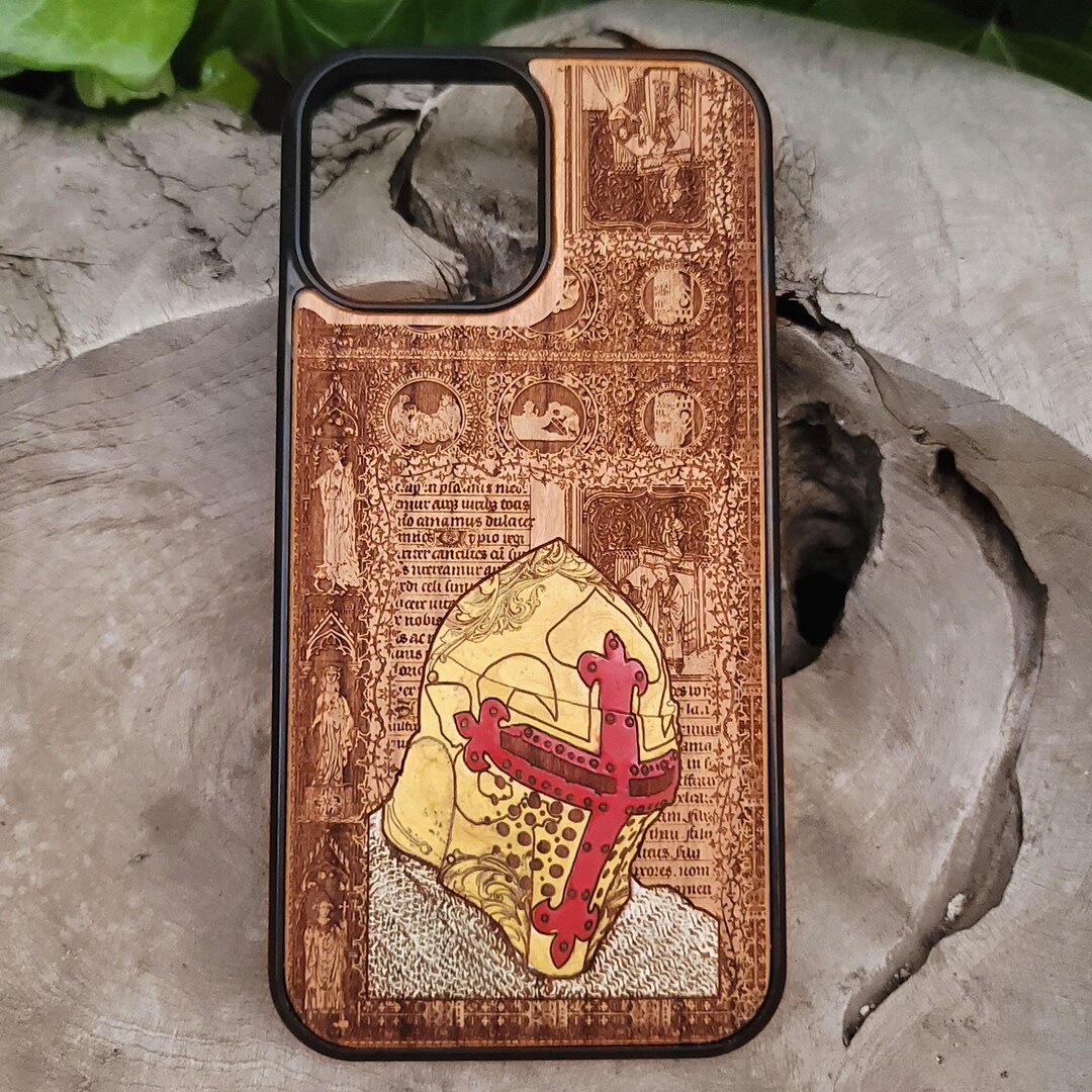 Medieval Knight Helmet Hand-painted Wood Phone Case - Etsy
