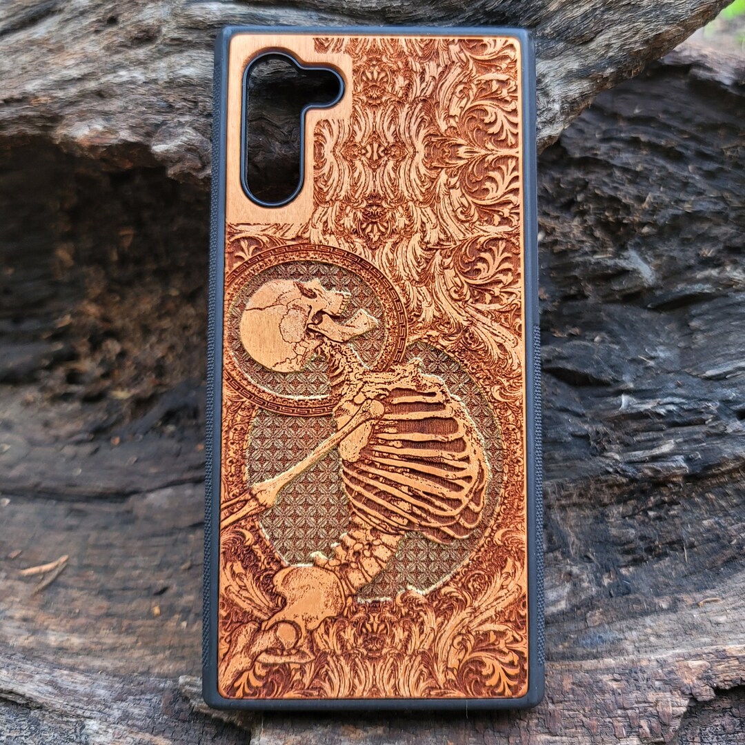 Skeleton Wood Phone Case: Gothic Laser Engraved Art - Etsy