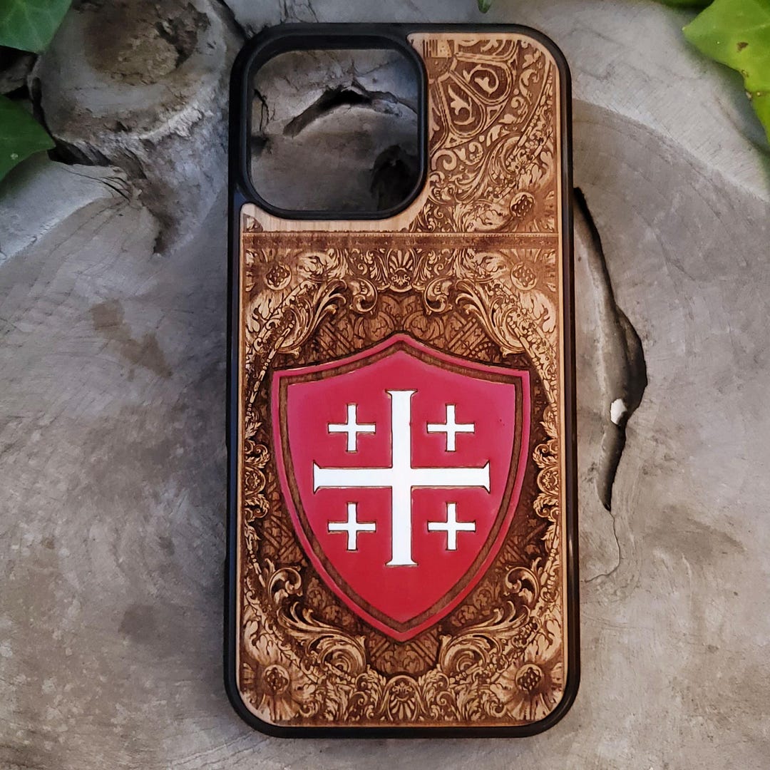 IPhone 17 16 & Galaxy S26 S25 Jerusalem Cross Wood Phone Case: Engraved ...