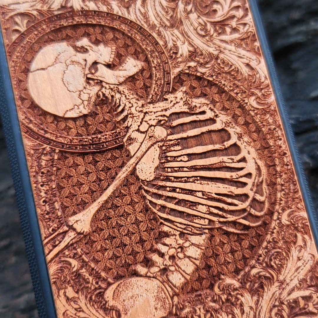 Human Skeleton Wood Phone Case for iPhone 16-12 Pro Max Mini & Galaxy ...