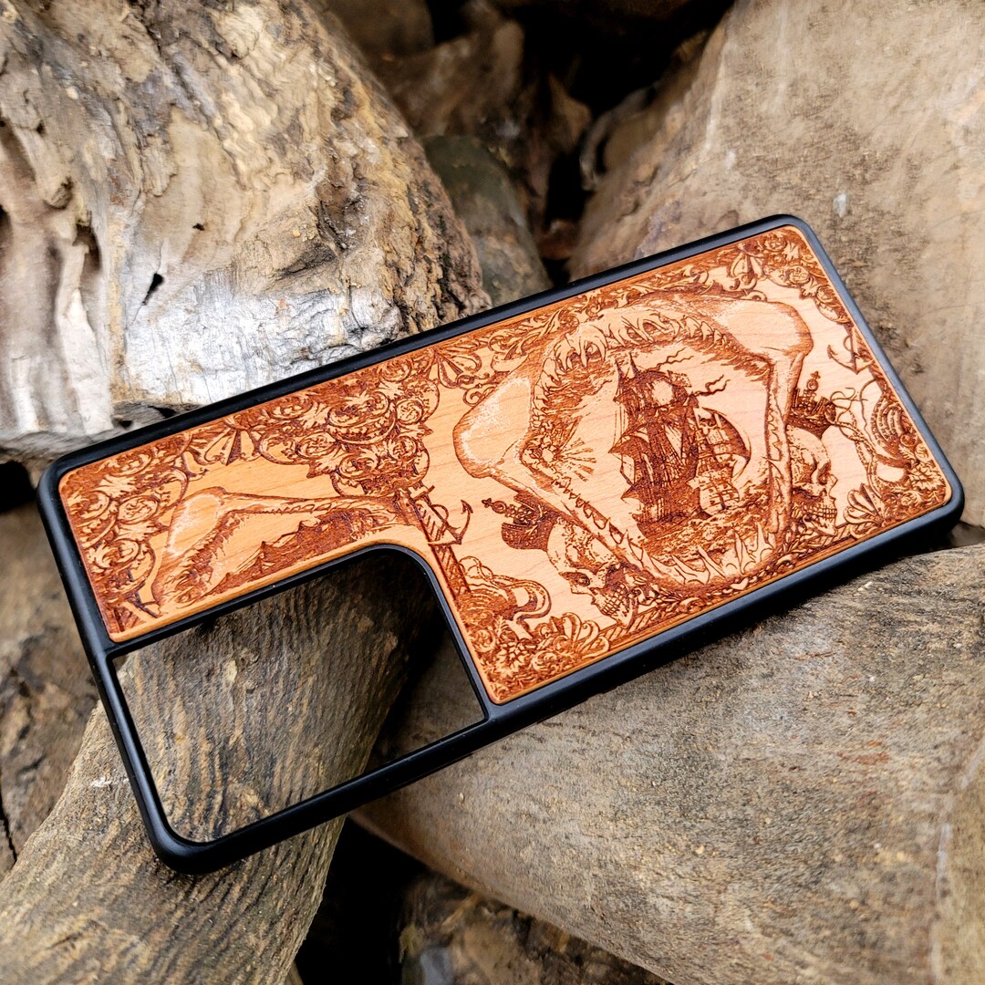 Nautical Ship in Shark Jaws Wood Phone Case for Galaxy S24-S20, Note 20 ...