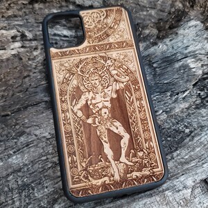 Cernunnos God Engraved Wood Phone Case for Galaxy S24-S20 & iPhone 16 ...