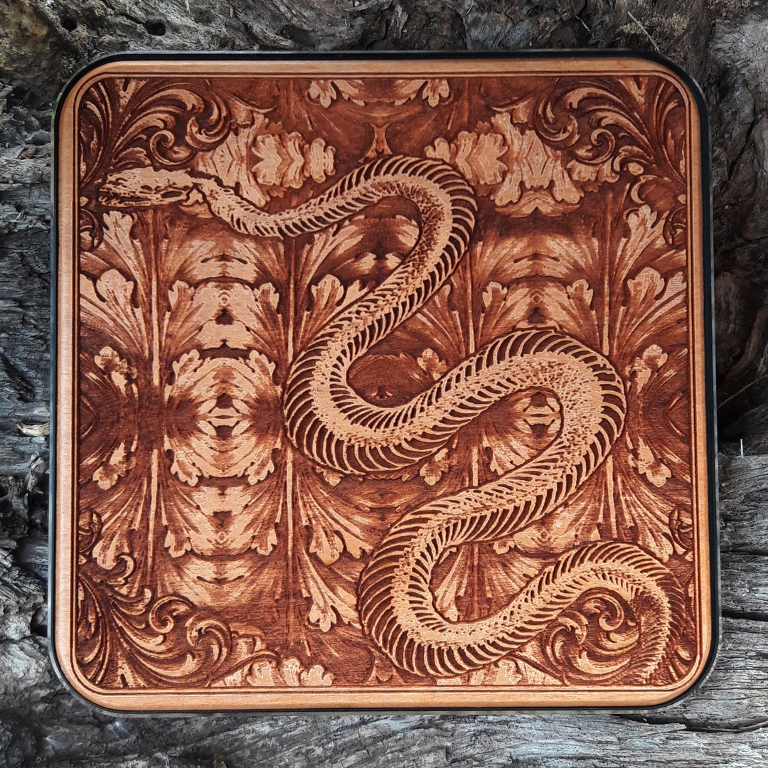 Snake Skeleton Wood Wireless Charger Laser Engraved - 15W Fast Charging ...