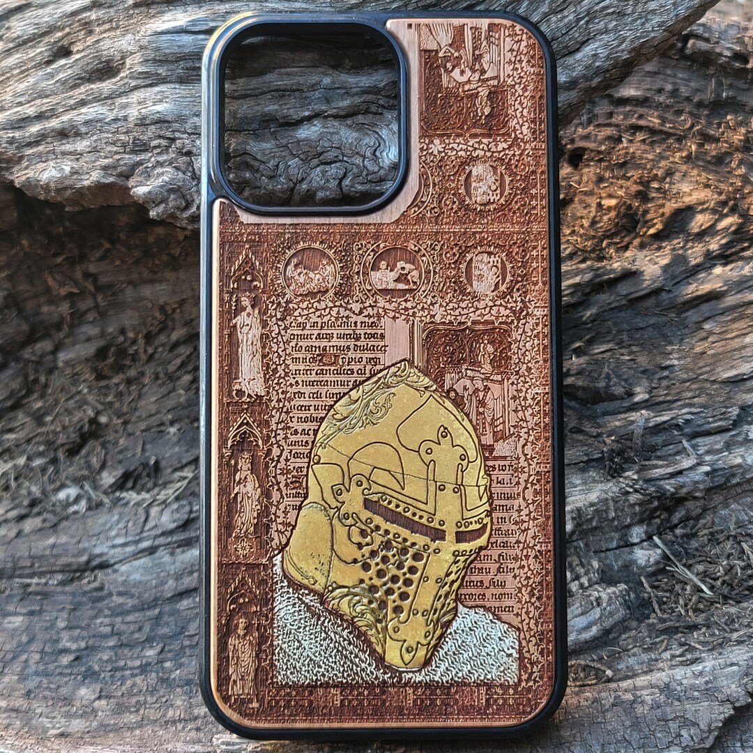 Medieval Knight Helmet Hand-painted Wood Phone Case - Etsy