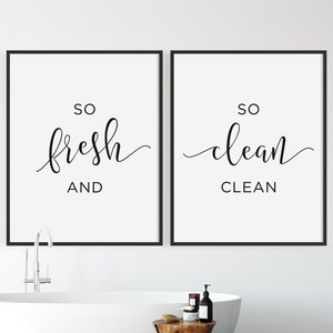 So Fresh so Clean Bathroom Prints, Set of 2 Printable Wall Art Decor ...